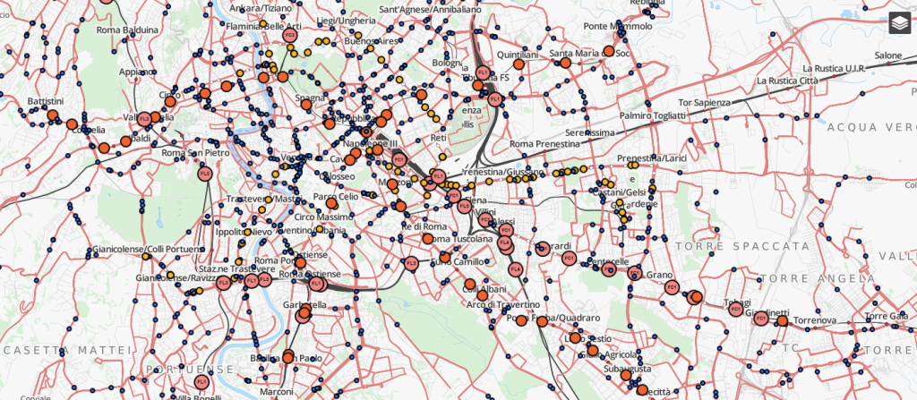 La mappa che mostra il movimento di autobus e treni in tempo reale ...